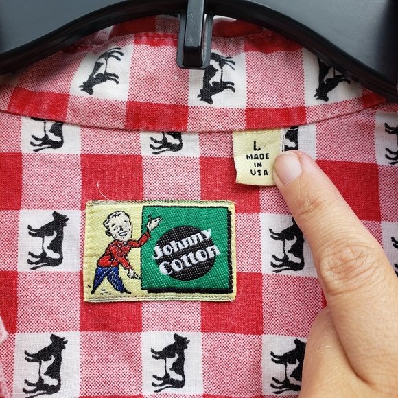 Vintage | Shirts | Vintage Johnny Cotton Novelty Gingham Cow Print ...